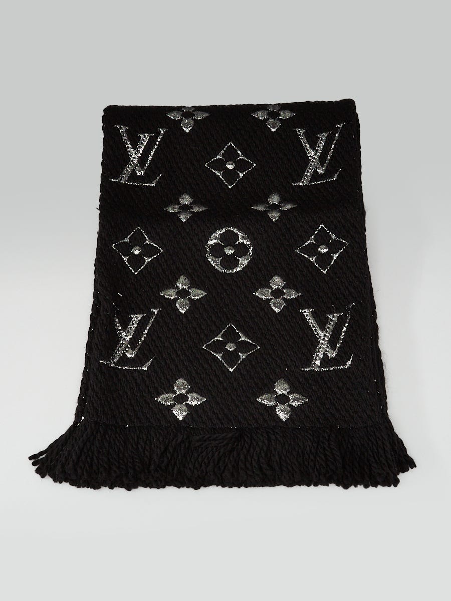 Louis Vuitton Black Silver Wool Silk Logomania Scarf Yoogi s Closet