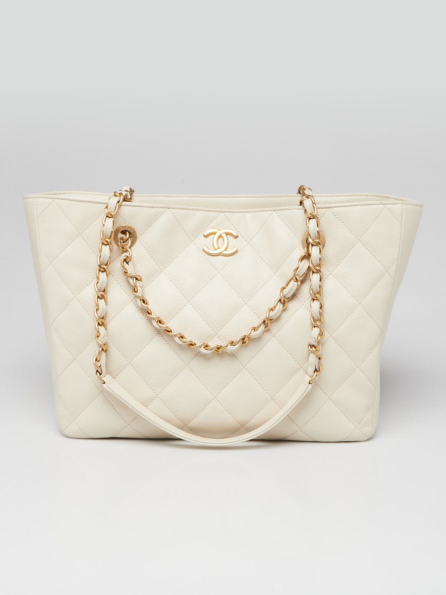 Chanel White Quilted Caviar Leather Classic Shopping Tote Bag | Yoogi's ...