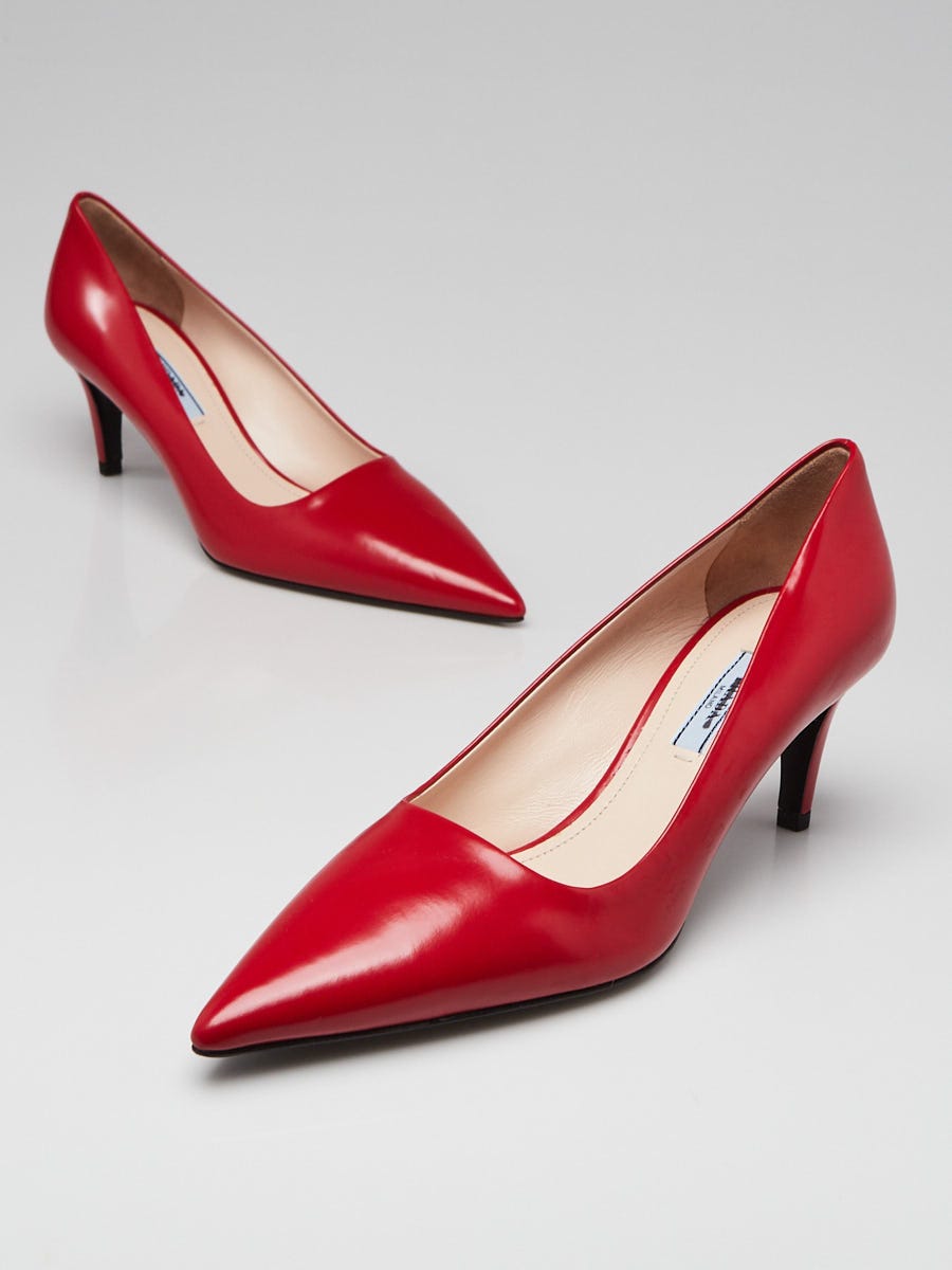 Prada Red Smooth Leather Pointed Toe Pumps 7.5/38 | Yoogi's Closet