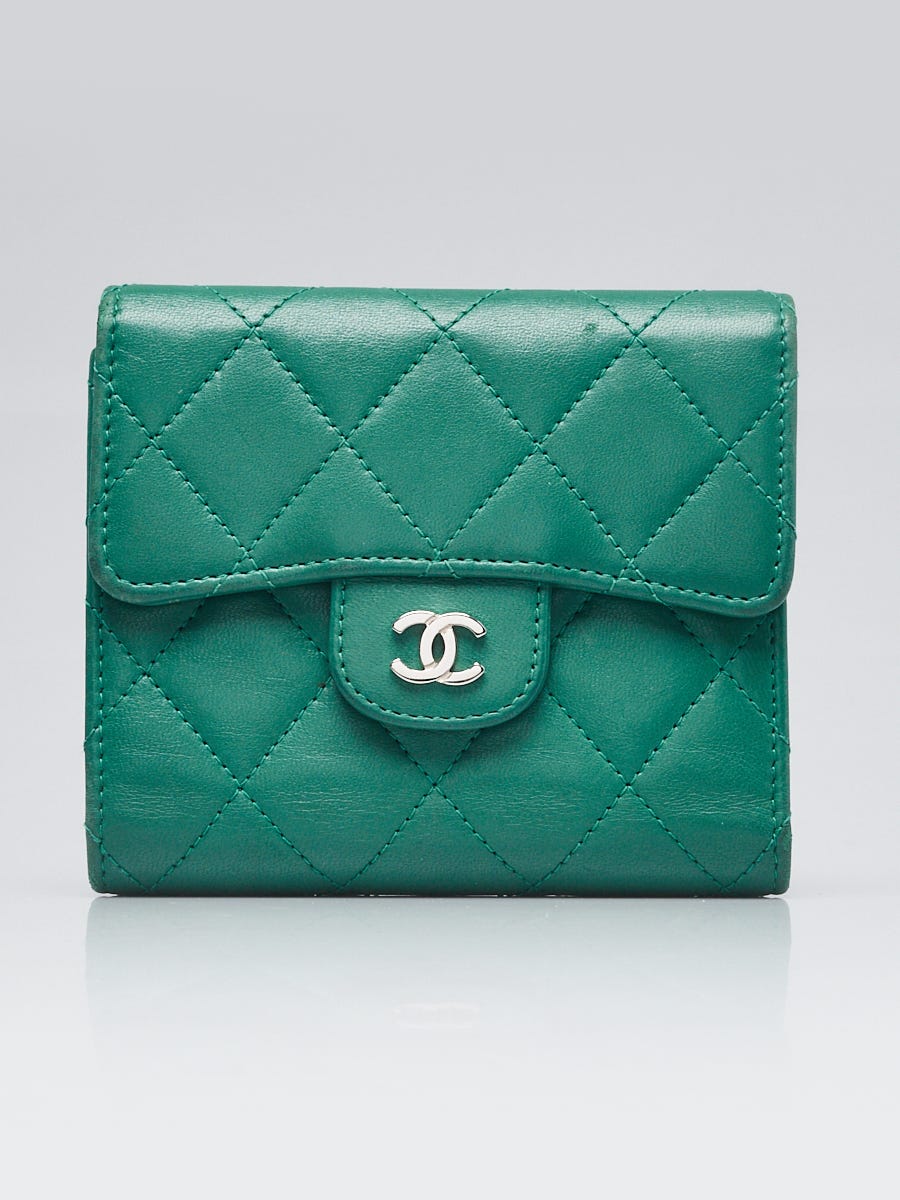 Chanel Green Quilted Lambskin Leather CC Compact Flap Wallet | Yoogi's ...