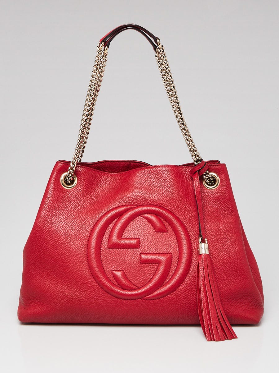 Gucci Red Pebbled Leather Soho Chain Tote Bag | Yoogi's Closet