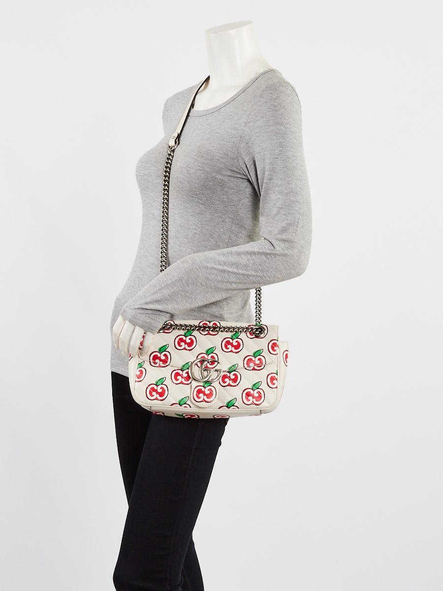 Gucci Red/White Quilted Leather GG Marmont Apple Print Small Gucci Red/White Quilted Leather GG Marmont Apple Print Small