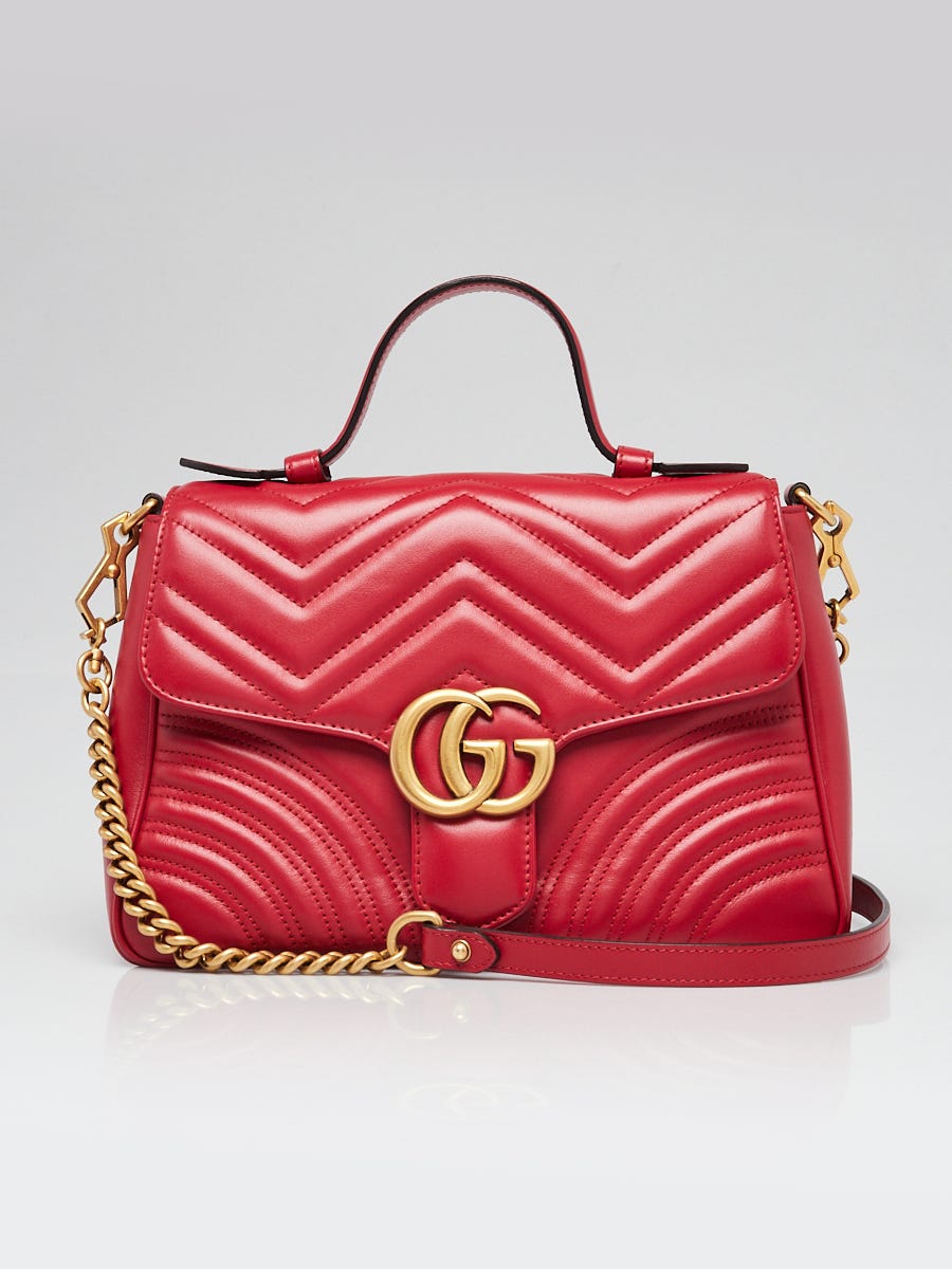 Gucci Red Quilted Leather Marmont Small Top Handle Bag | Yoogi's Closet