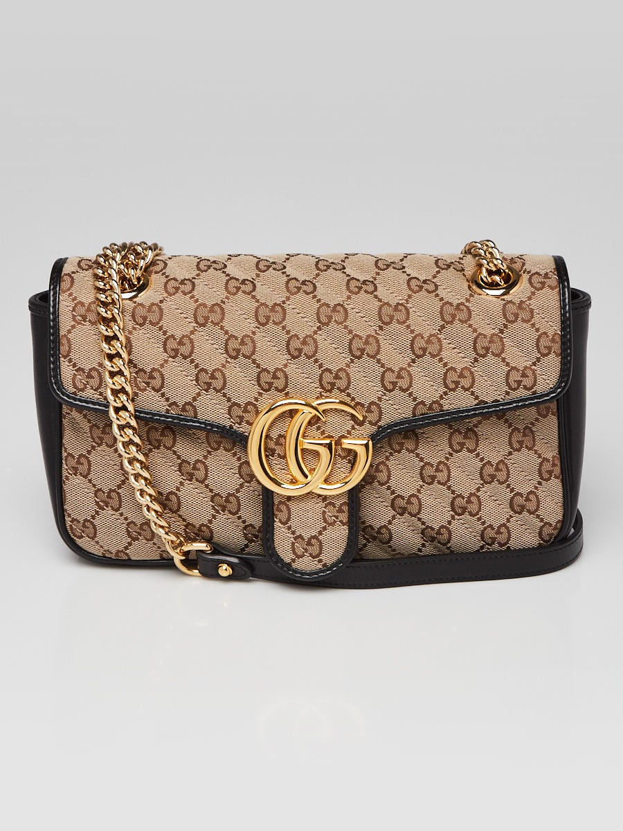 Gucci Beige/Black Diagonal Quilted GG Canvas Marmont Small Shoulder Bag ...
