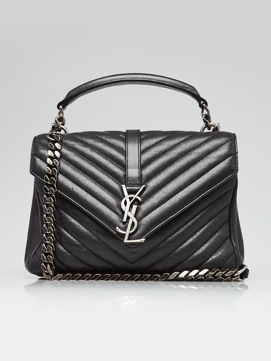 Yves Saint Laurent Black Quilted Leather Monogram Medium College Bag ...