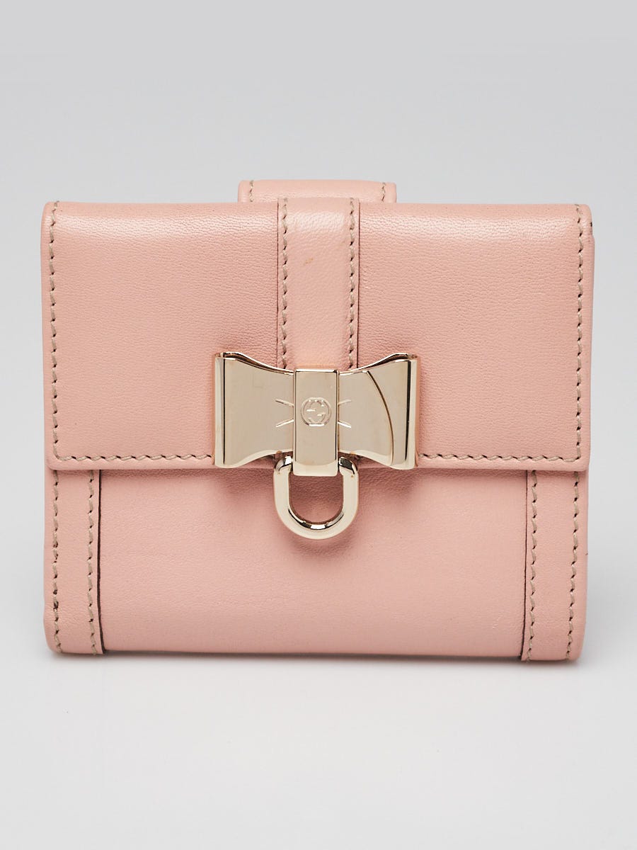 Gucci Pink Leather Metal Bow Compact Wallet | Yoogi's Closet