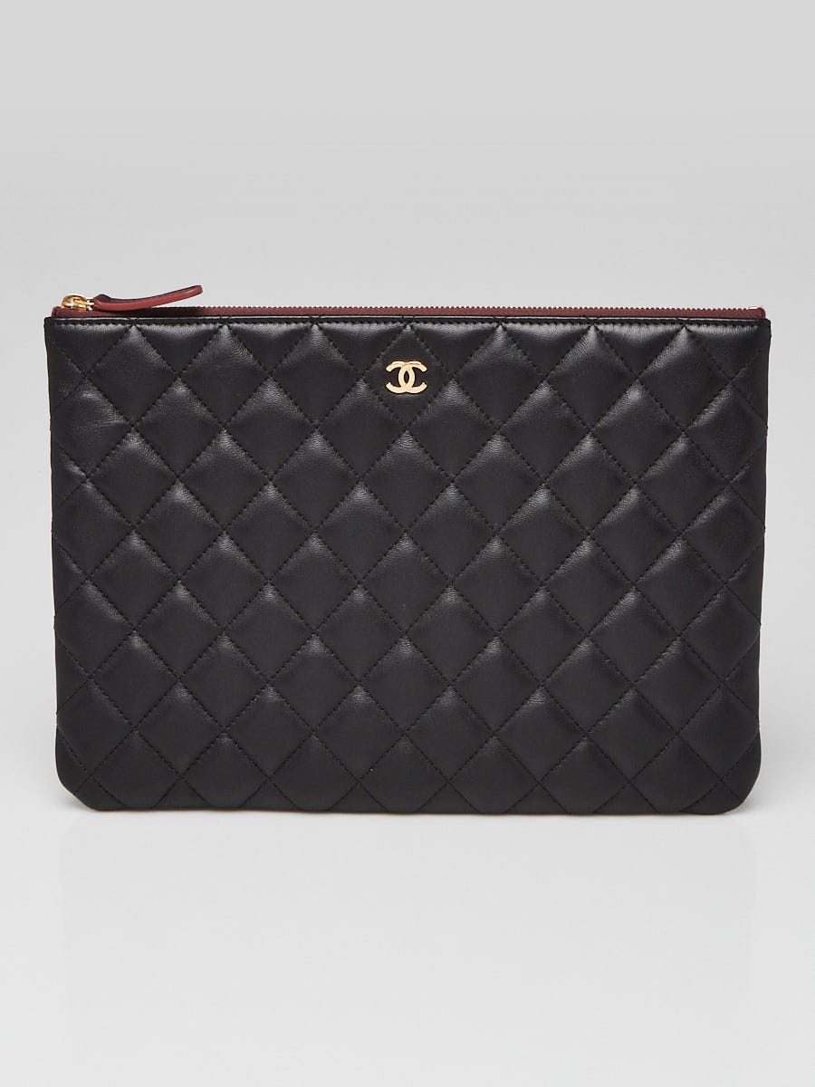 Chanel Black Quilted Lambskin Leather Medium O-Case Zip Pouch | Yoogi's ...