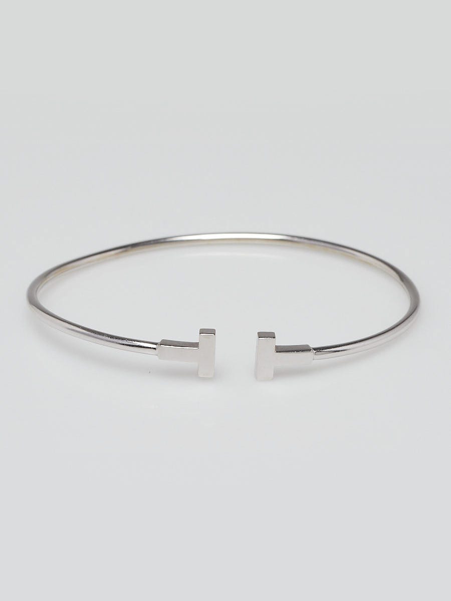 Tiffany & Co. 18k White Gold 'T' Wire Narrow Bracelet | Yoogi's Closet