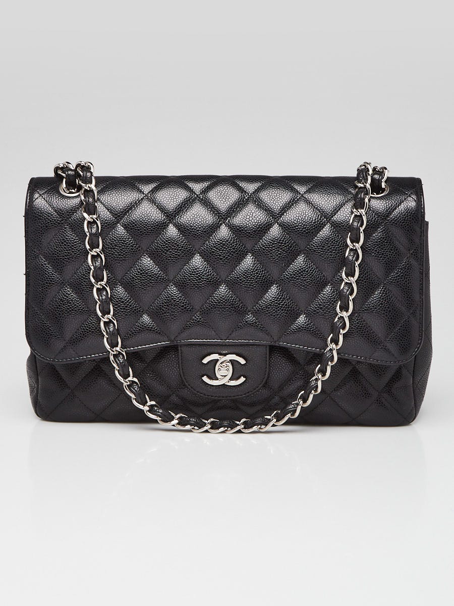 Chanel Black Quilted Caviar Leather Classic Jumbo Double Flap Bag ...