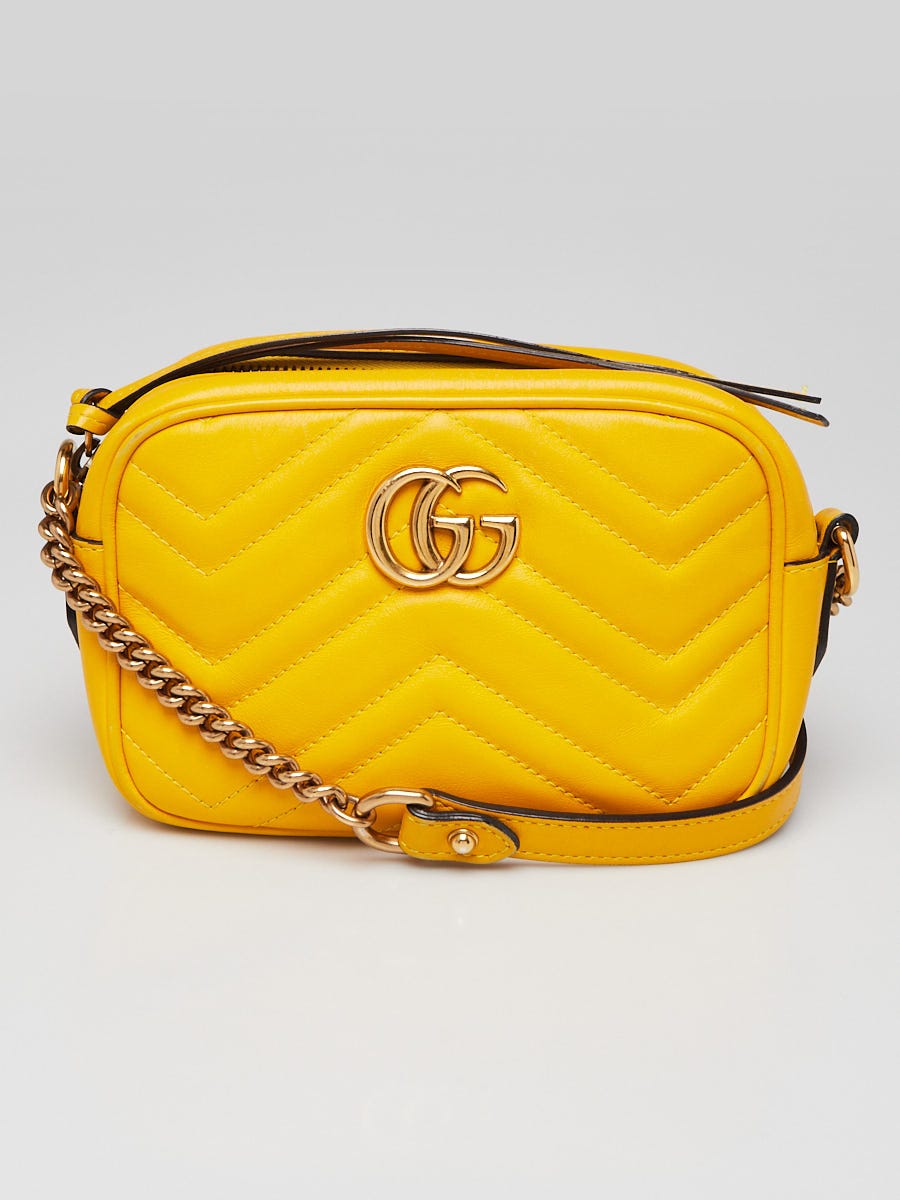 Gucci Yellow Quilted Leather Mini Marmont Camera Bag | Yoogi's Closet