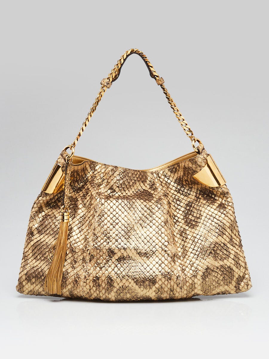 Gucci Gold/Brown Suede Python 1970 Shoulder Bag | Yoogi's Closet