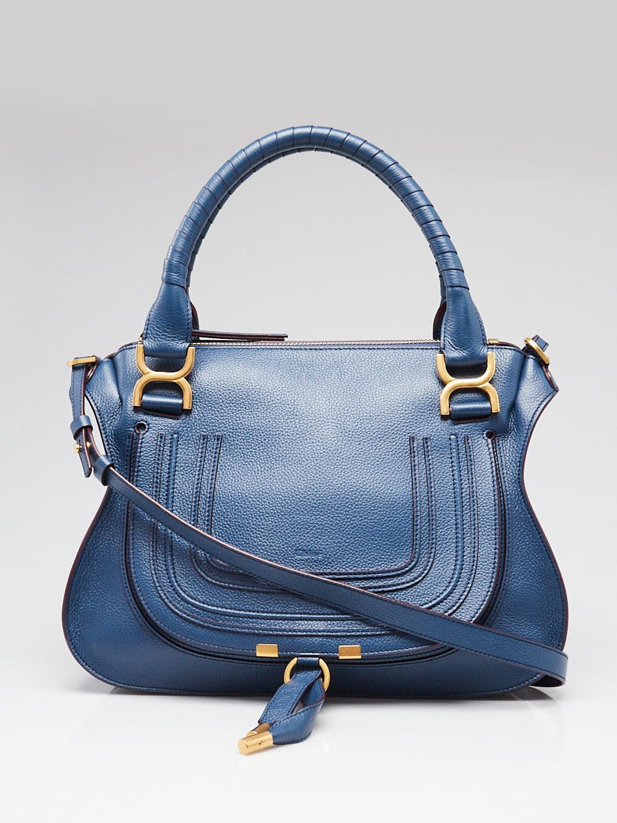 Chloe Blue Leather Medium Marcie Double Carry Bag | Yoogi's Closet