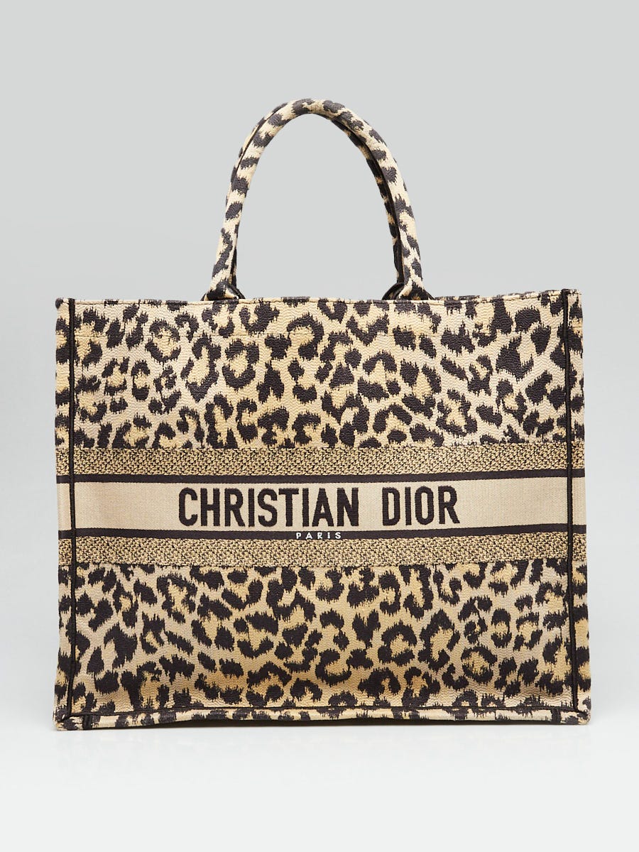Christian Dior Brown Leopard Embroidered Canvas Large Book Tote Bag ...