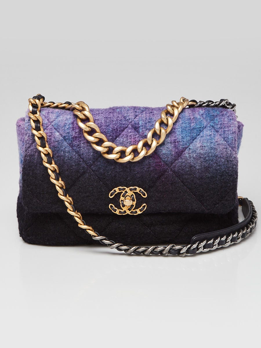 Chanel Black/Purple Ombre Quilted Tweed Fabric Large Chanel 19 Bag ...
