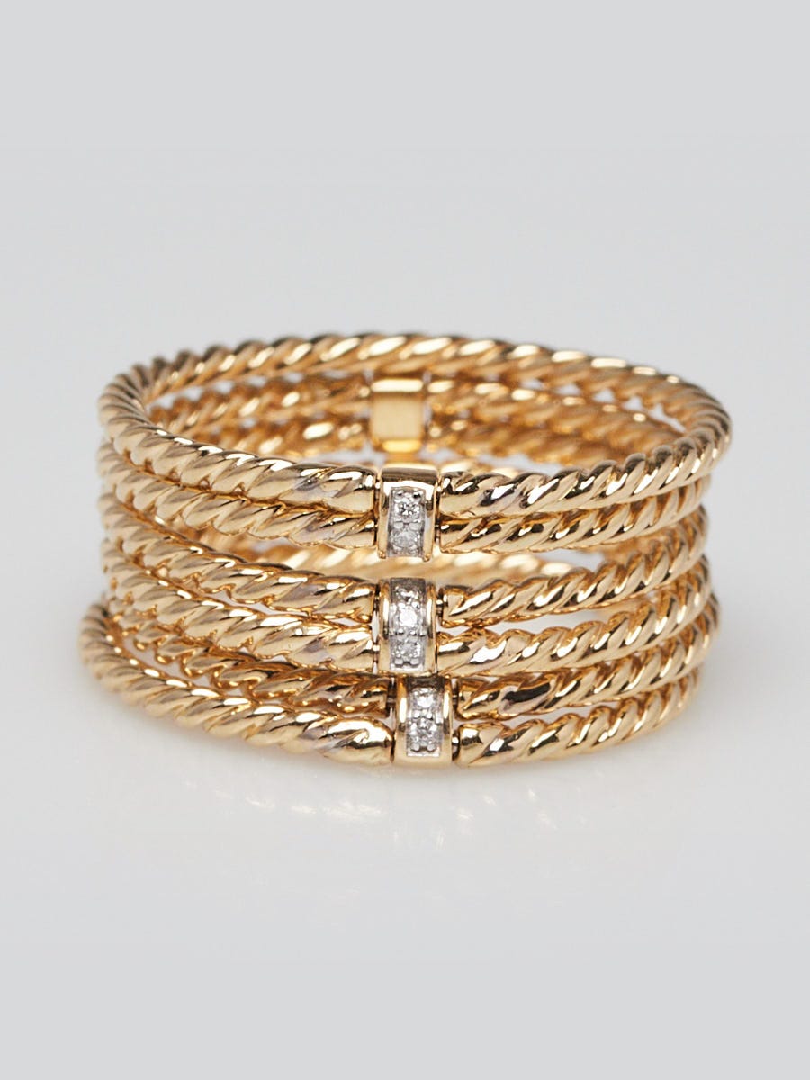 David Yurman 18k Yellow Gold and Diamond Origami Six Row Cable Ring Size 7 Yoogi s Closet