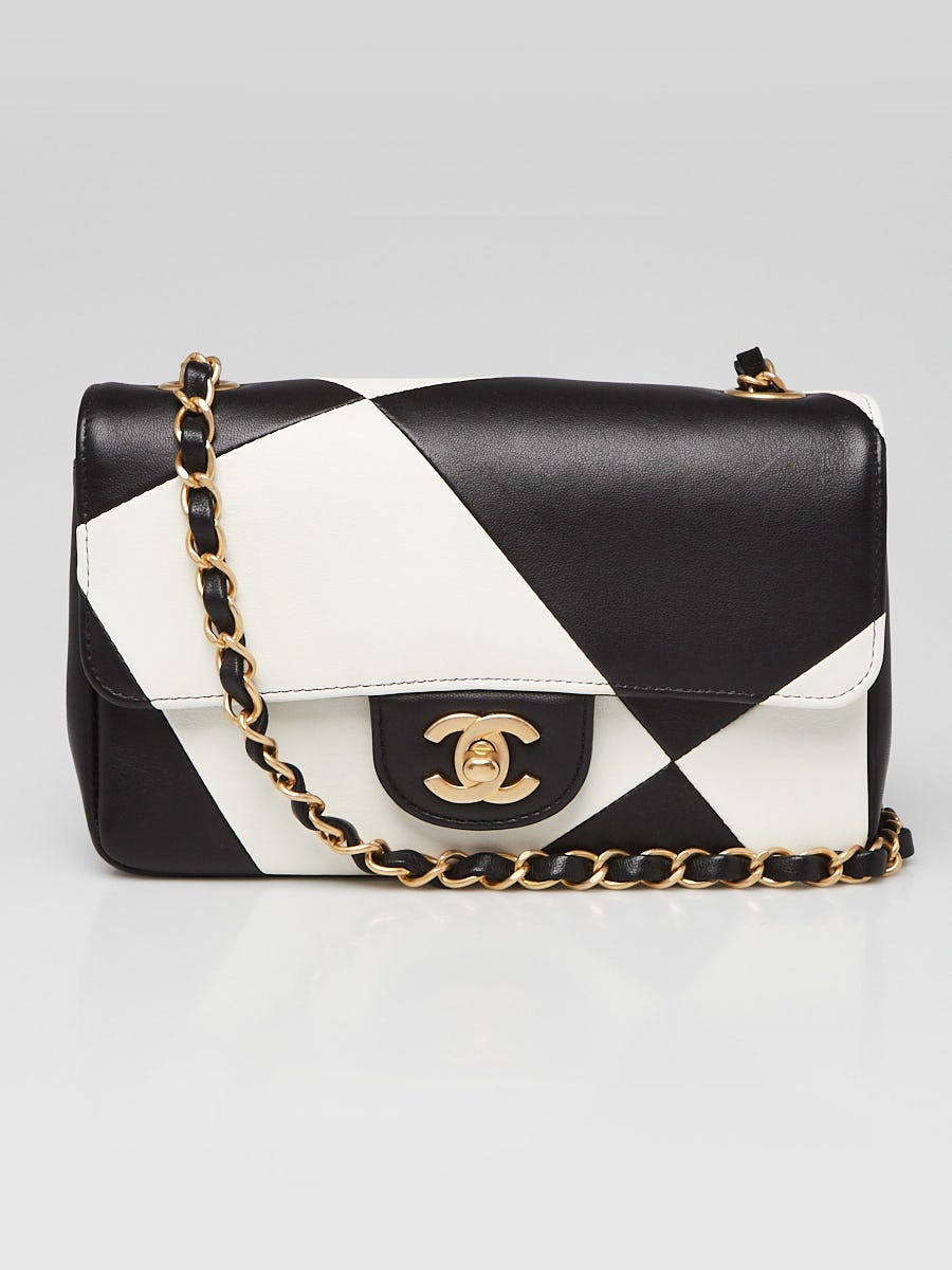 Chanel Black/White Quilted Lambskin Leather Geometric Patchwork Mini ...