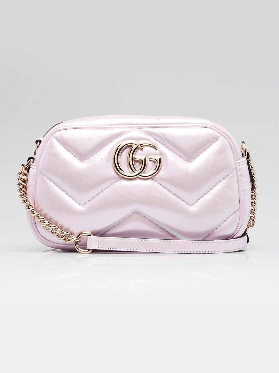 Gucci Pink Iridescent Quilted Padded Leather GG Marmont Small Shoulder ...