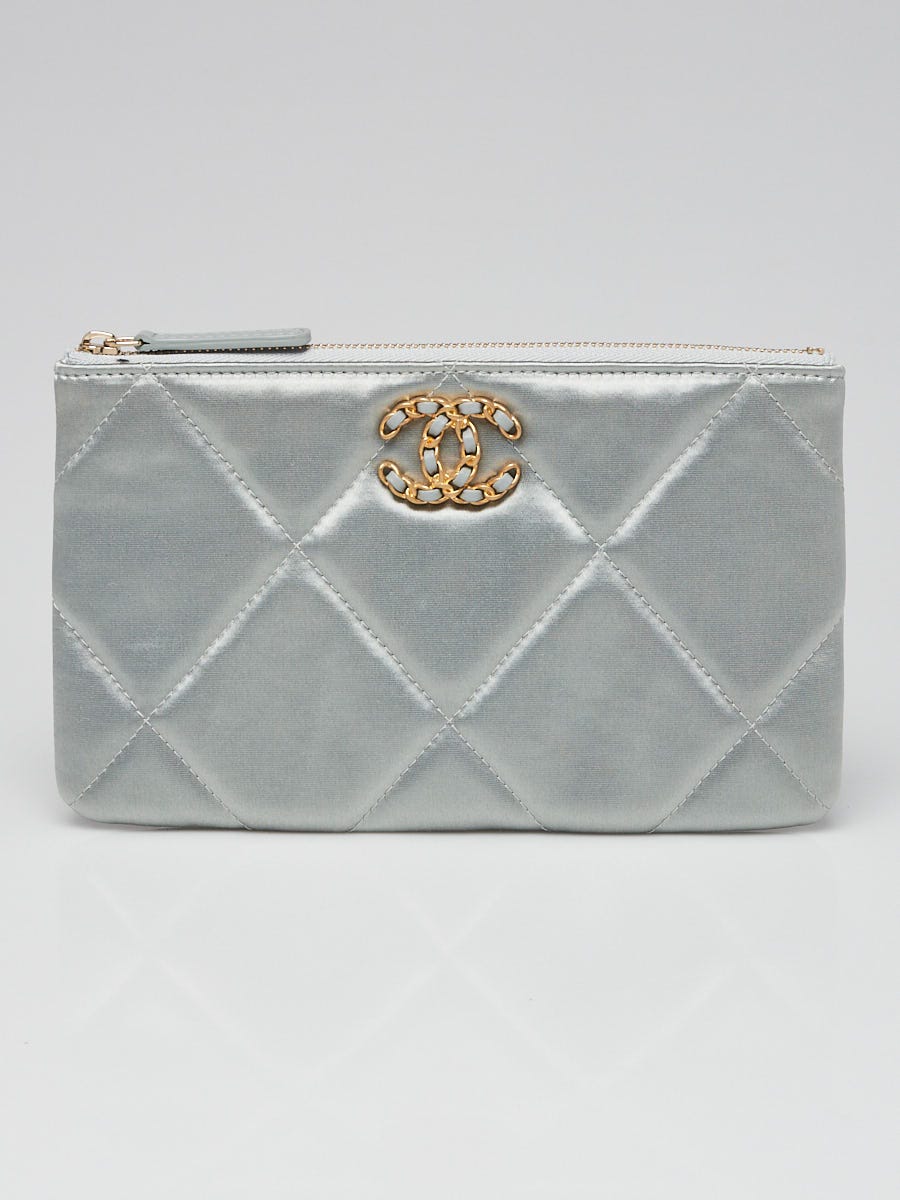 Chanel Grey Quilted Satin Chanel 19 Small O-Case VIP Zip Pouch | Yoogi ...