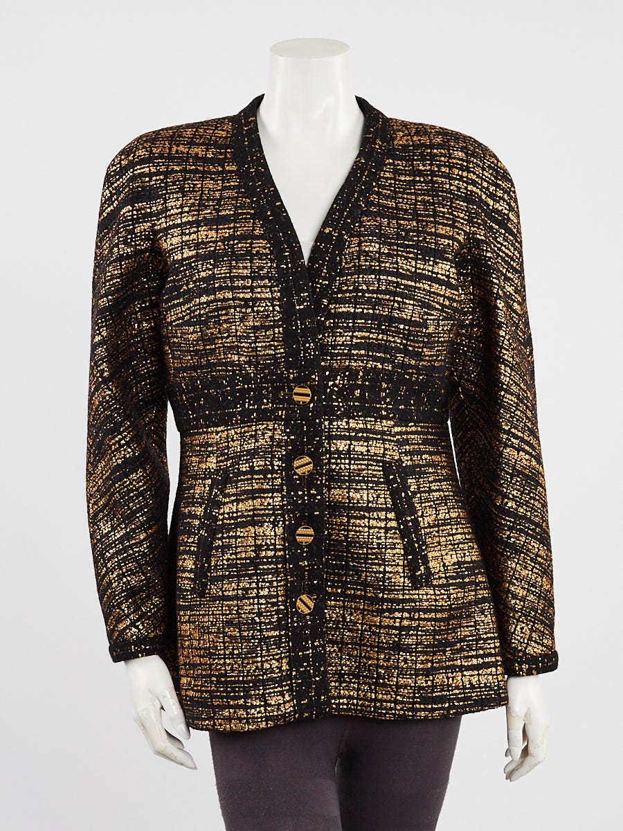 Chanel Black/Gold Metallic Wool Tweed Jacket Size 8/40 | Yoogi's Closet