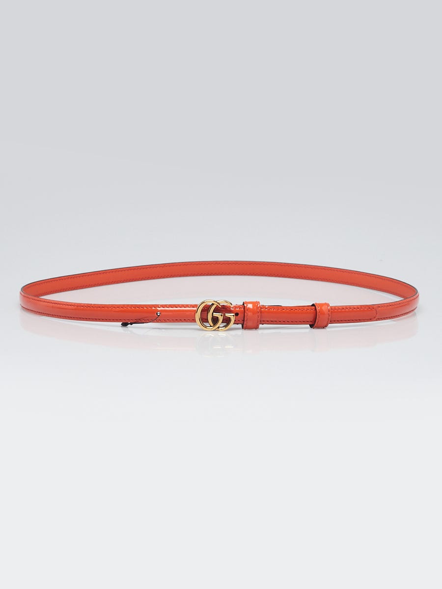 Gucci Deep Orange Patent Leather Double G Skinny Belt Size 80/32 ...
