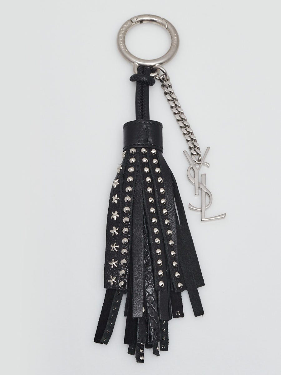 Yves Saint Laurent Black Leather Studded Monogram Tassel Key Ring and ...