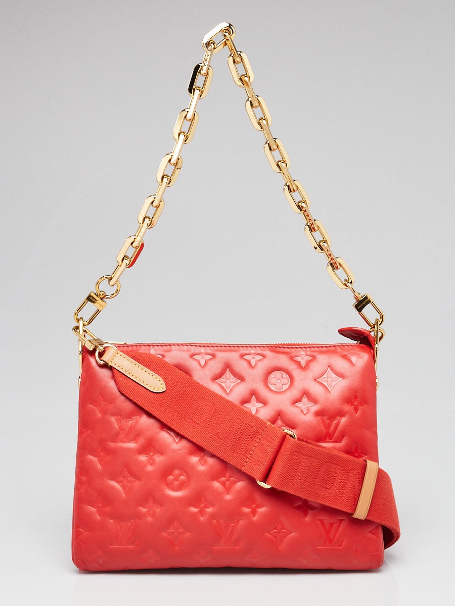 Louis Vuitton Red Monogram Embossed Lambskin Leather Coussin PM Bag ...