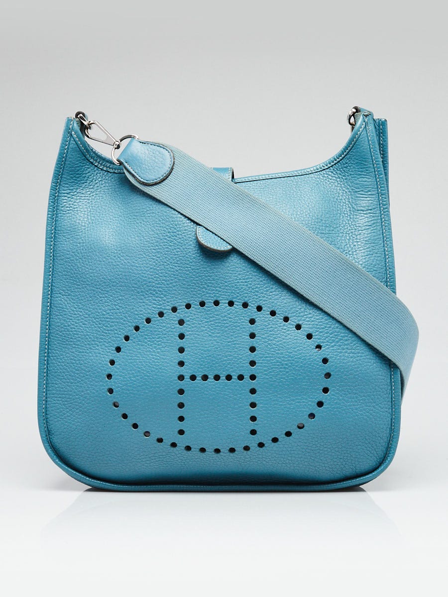 Hermes Blue Jean Clemence Leather Pallaium Plated Evelyne GM III Bag ...