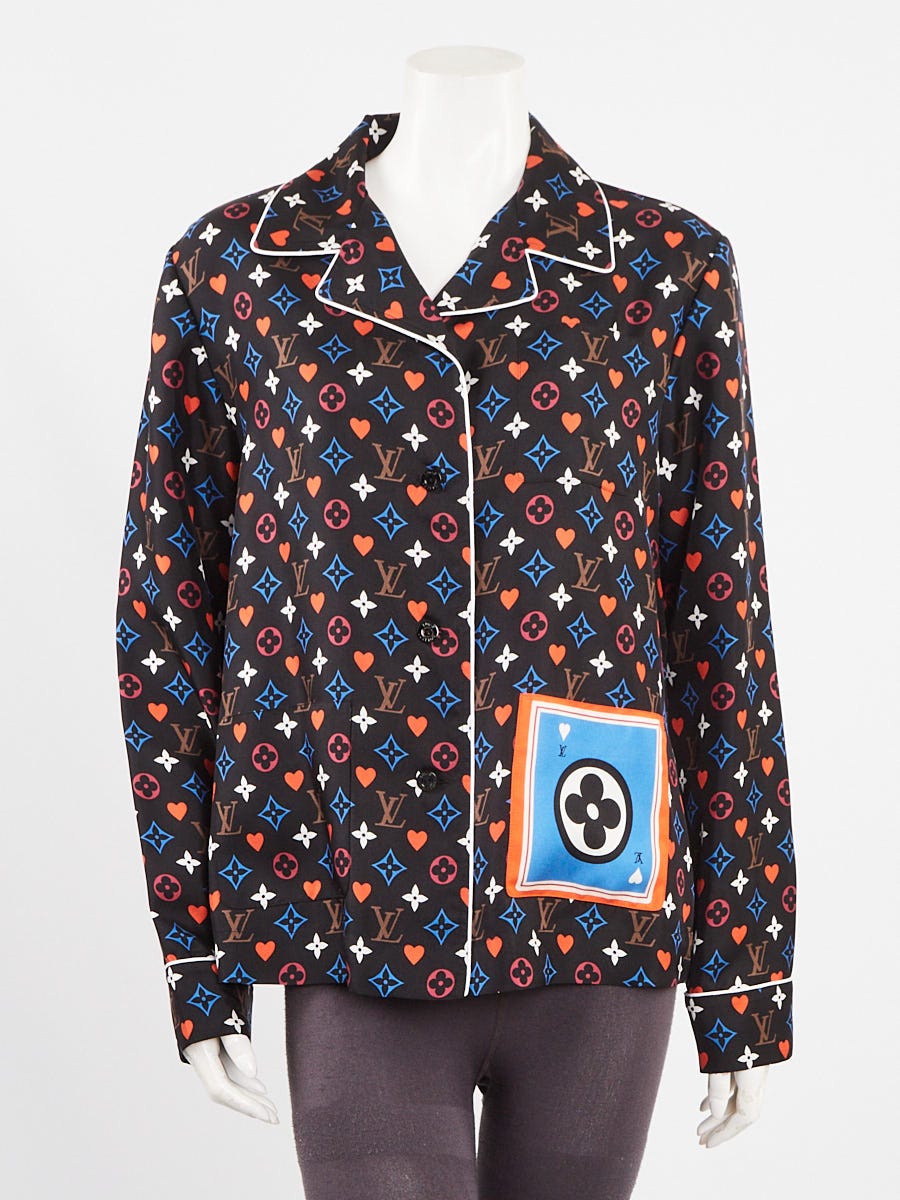 Louis Vuitton Black/White Multicolor Monogram Print Silk Game On Blouse ...