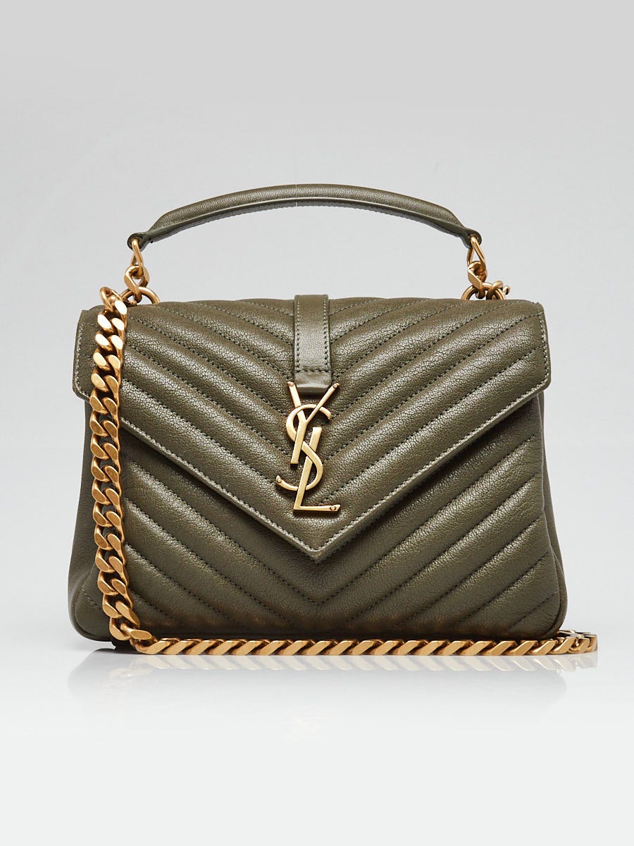 Yves Saint Laurent Green Quilted Leather Monogram Medium College Bag ...