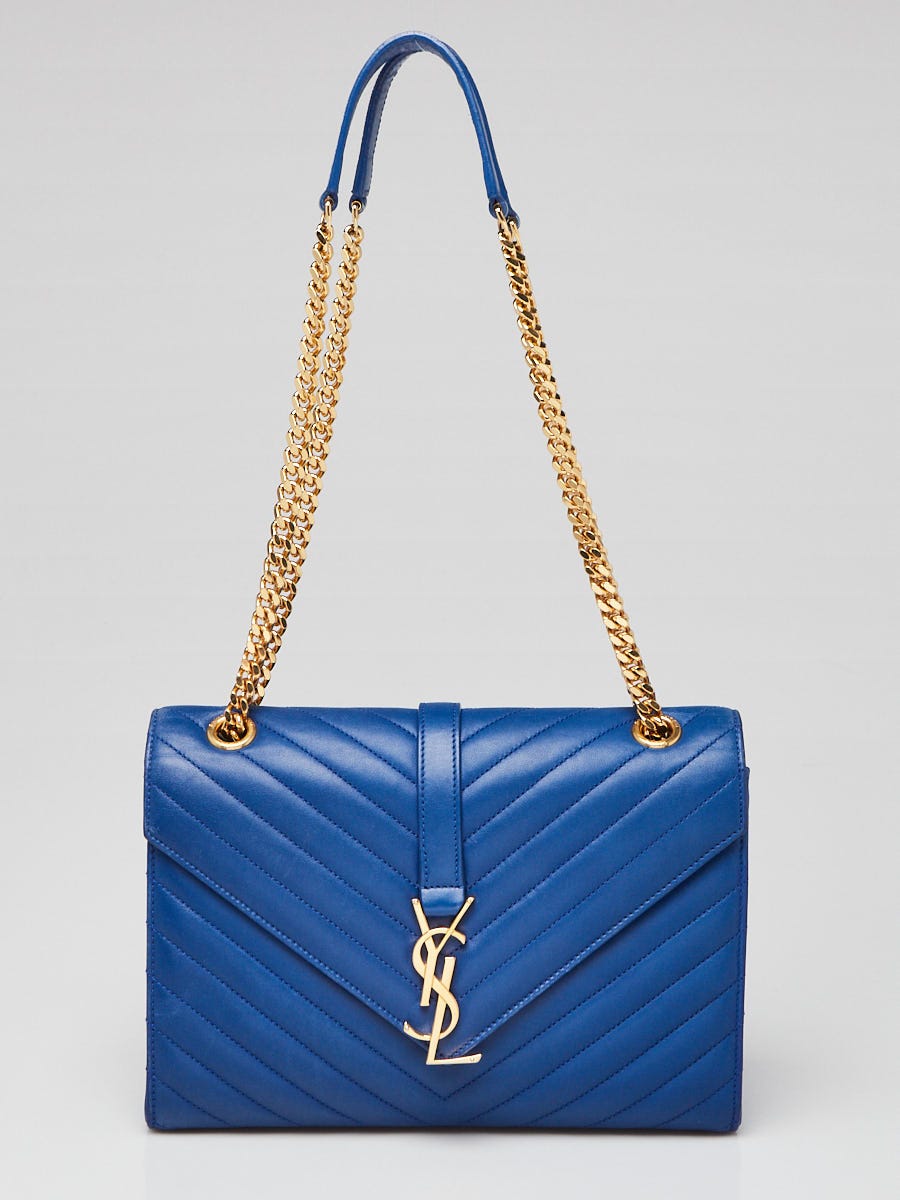 Yves Saint Laurent Blue Chevron Quilted Leather Envelope Bag | Yoogi's ...