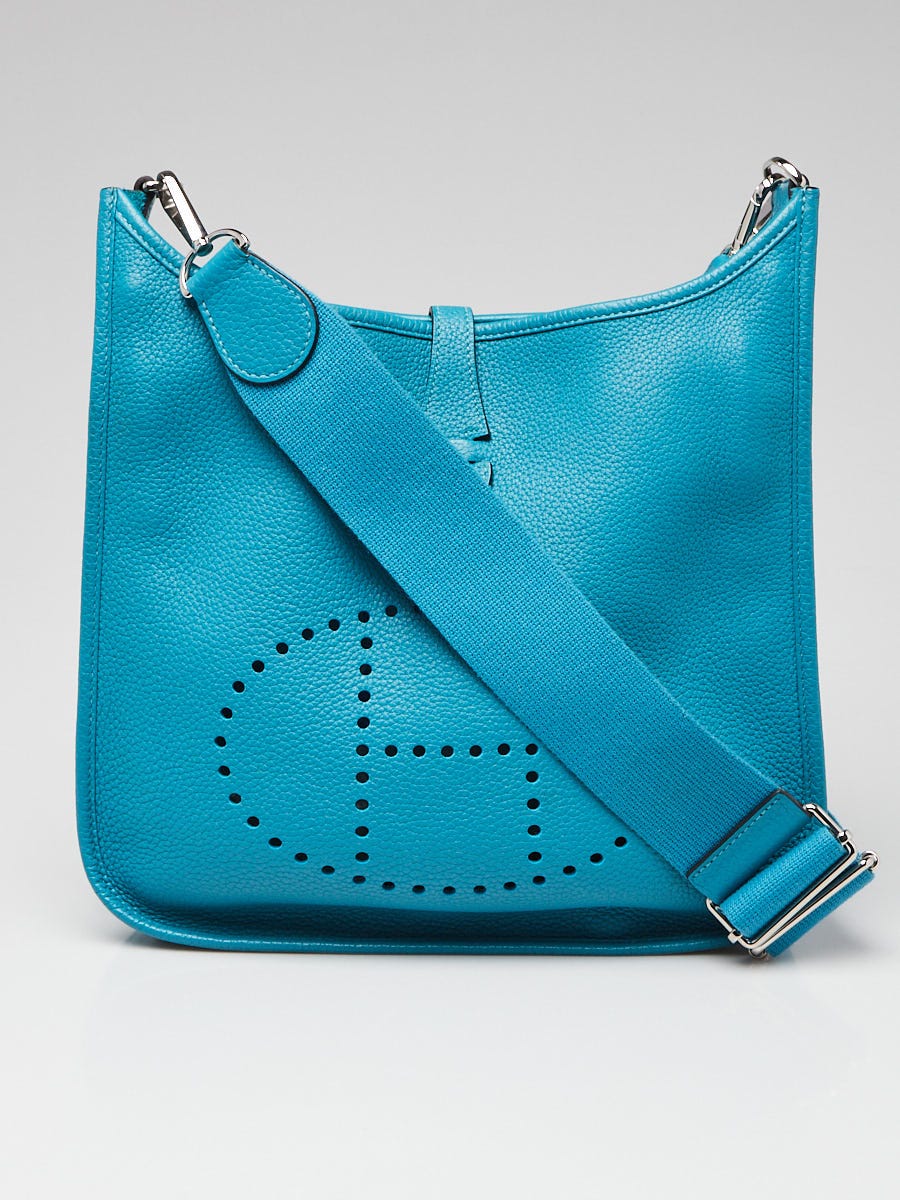 Hermes Turquoise Clemence Leather Palladium Plated Evelyne PM III Bag ...