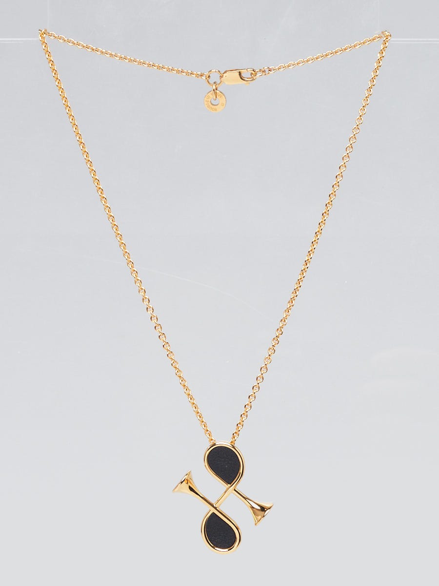 Hermes Navy Blue Swift Cor H Pendant Necklace | Yoogi's Closet
