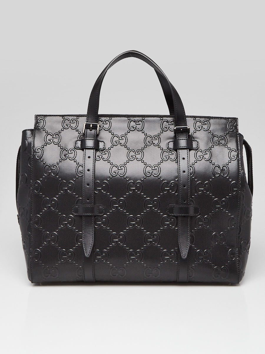 Gucci Black GG Embossed Perforated Leather Double Handle Tote Bag ...