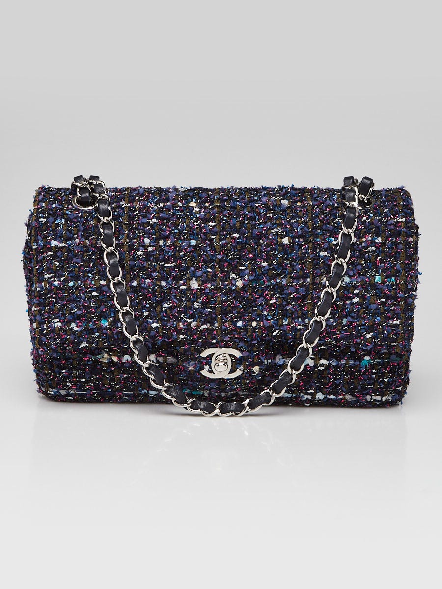 Chanel Blue/Purple Multicolor Quilted Tweed Classic Medium Double Flap ...
