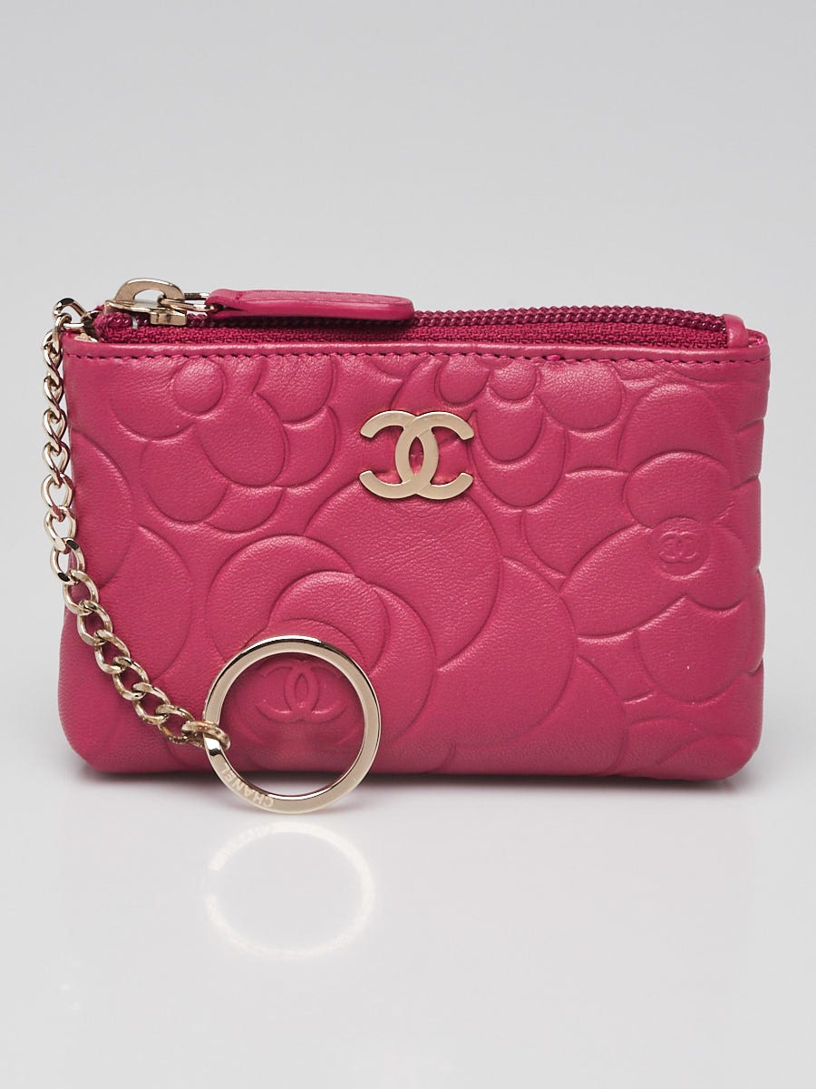 Chanel Fuchsia Camellia Embossed Lambskin Leather CC O-Key Holder ...