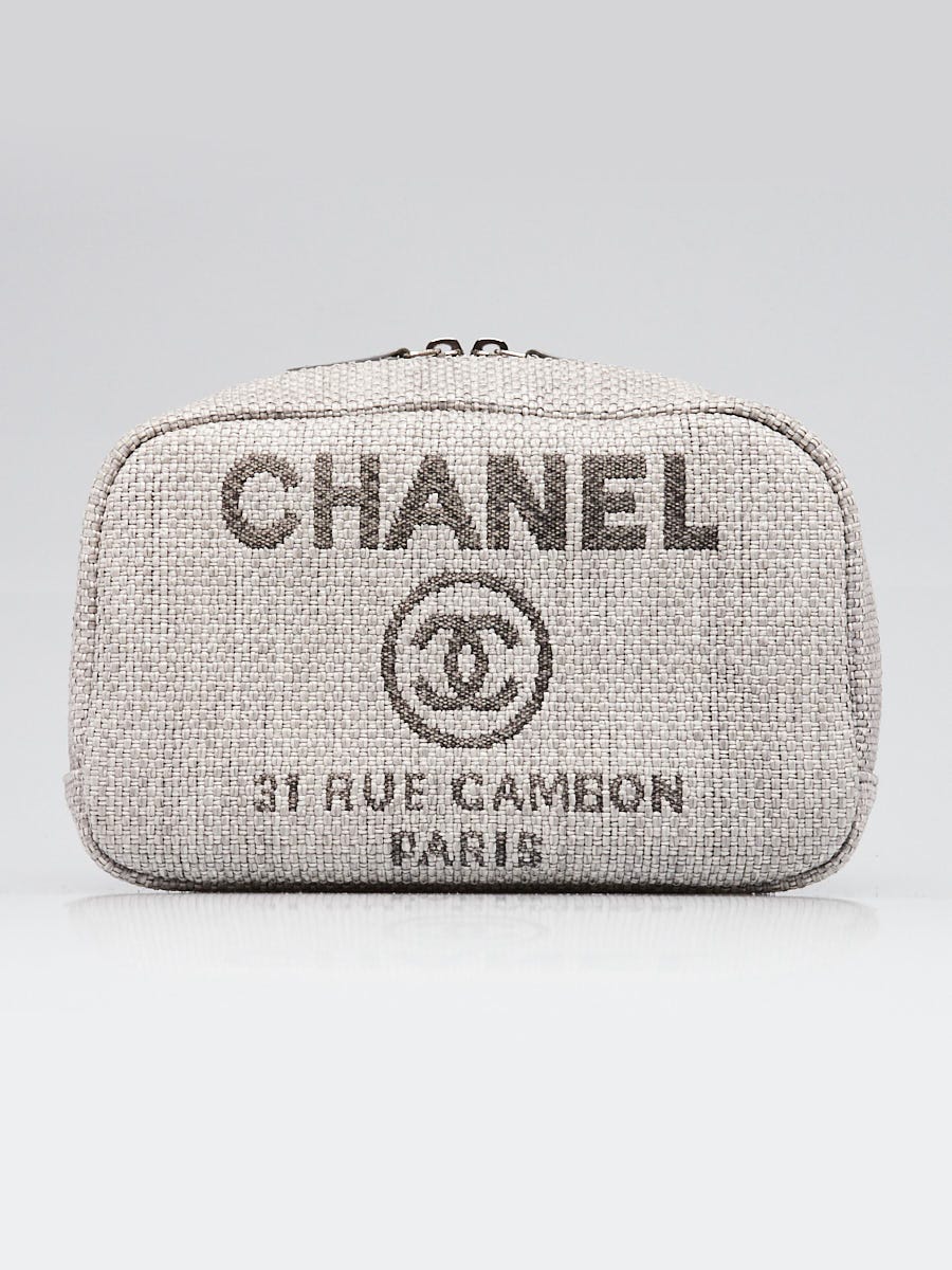 Chanel Grey Woven Raffia Deauville O-Case Cosmetic Pouch | Yoogi's Closet