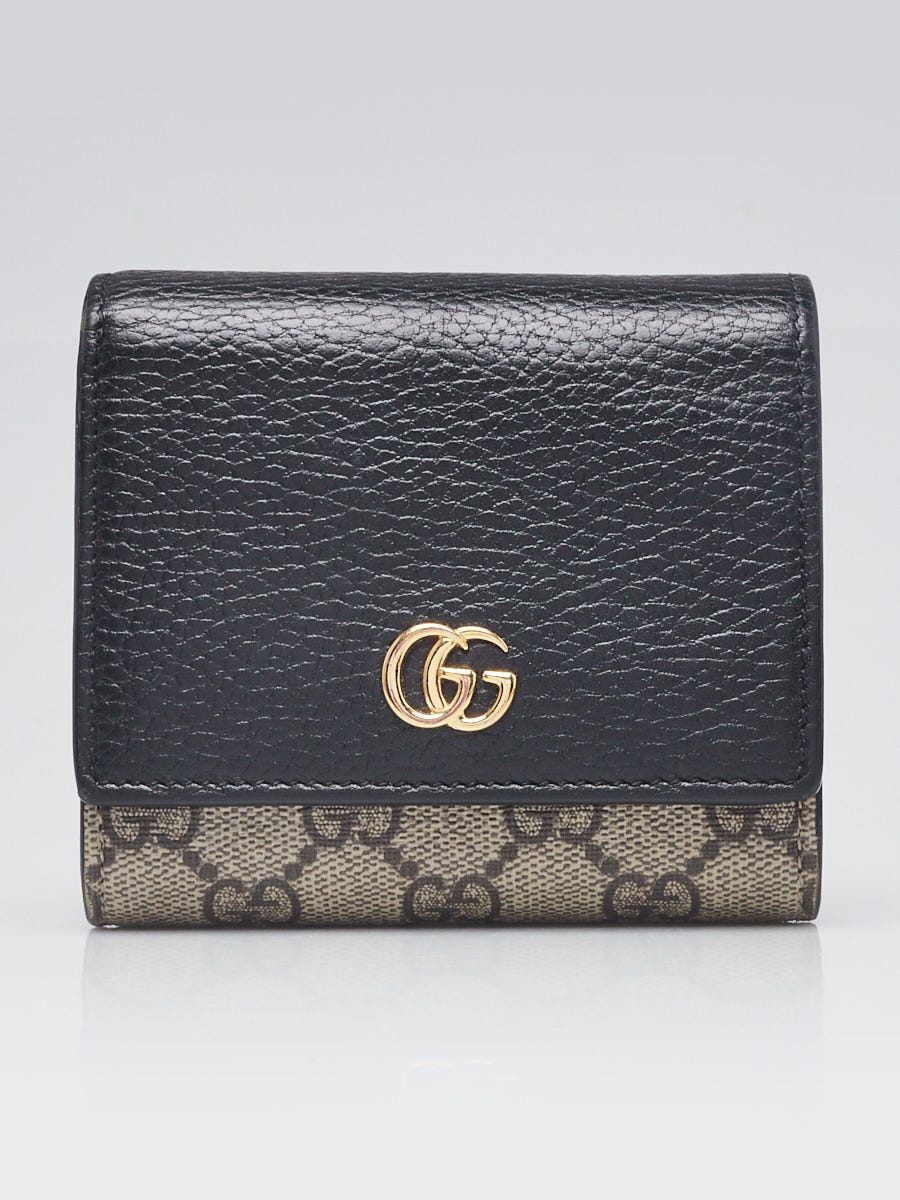 Gucci Beige/Black GG Coated Canvas/Pebbled Leather Marmont Compact ...