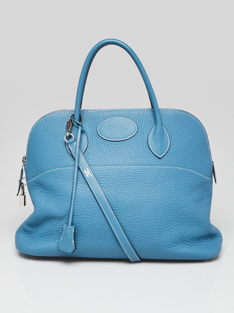 Hermes 35cm Blue Jean Clemence Leather Palladium Plated Bolide Bag ...