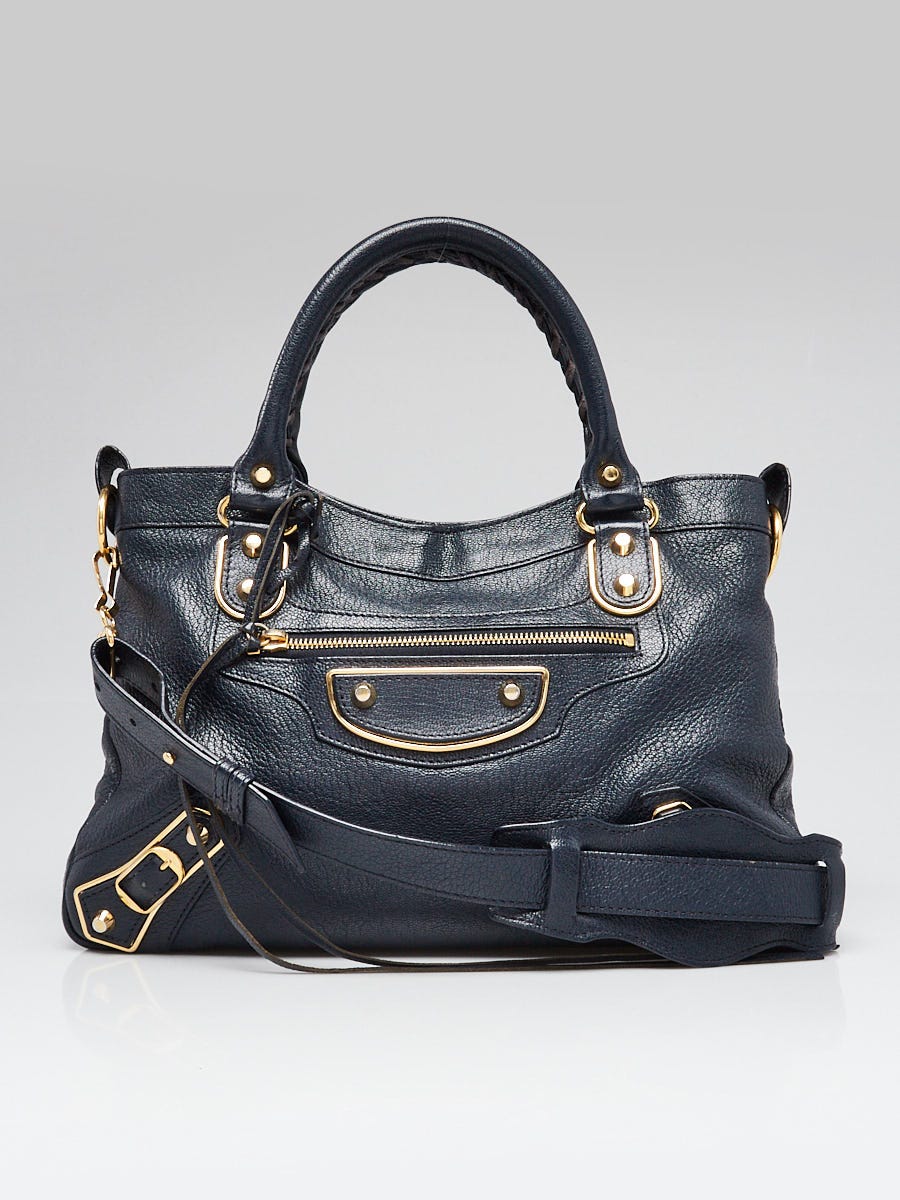 Balenciaga Bleu Nuit Grained Chevre Leather Metallic Edge Balenciaga Bleu Nuit Grained Chevre Leather Metallic Edge