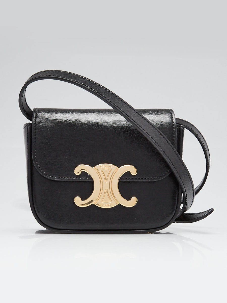 Celine Black Shiny Calfskin Leather Mini Claude Triomphe Crossbody Bag ...