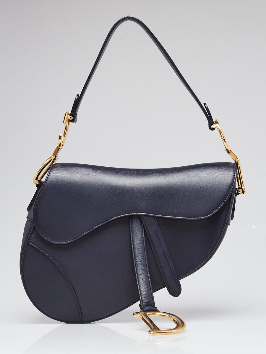 Christian Dior Blue Smooth Calfskin Leather Saddle Bag | Yoogi's Closet