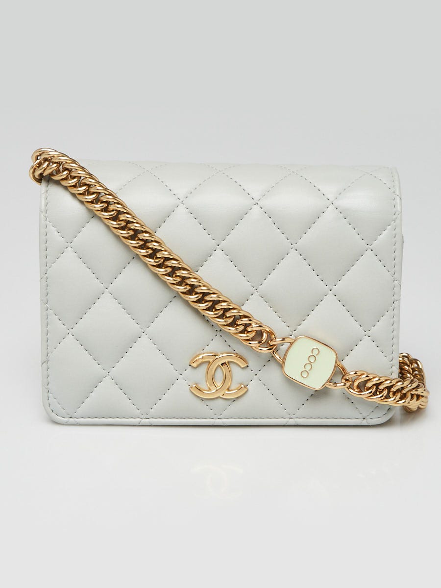 Chanel Light Grey Quilted Lambskin Leather WOC Clutch Bag | Yoogi's Closet