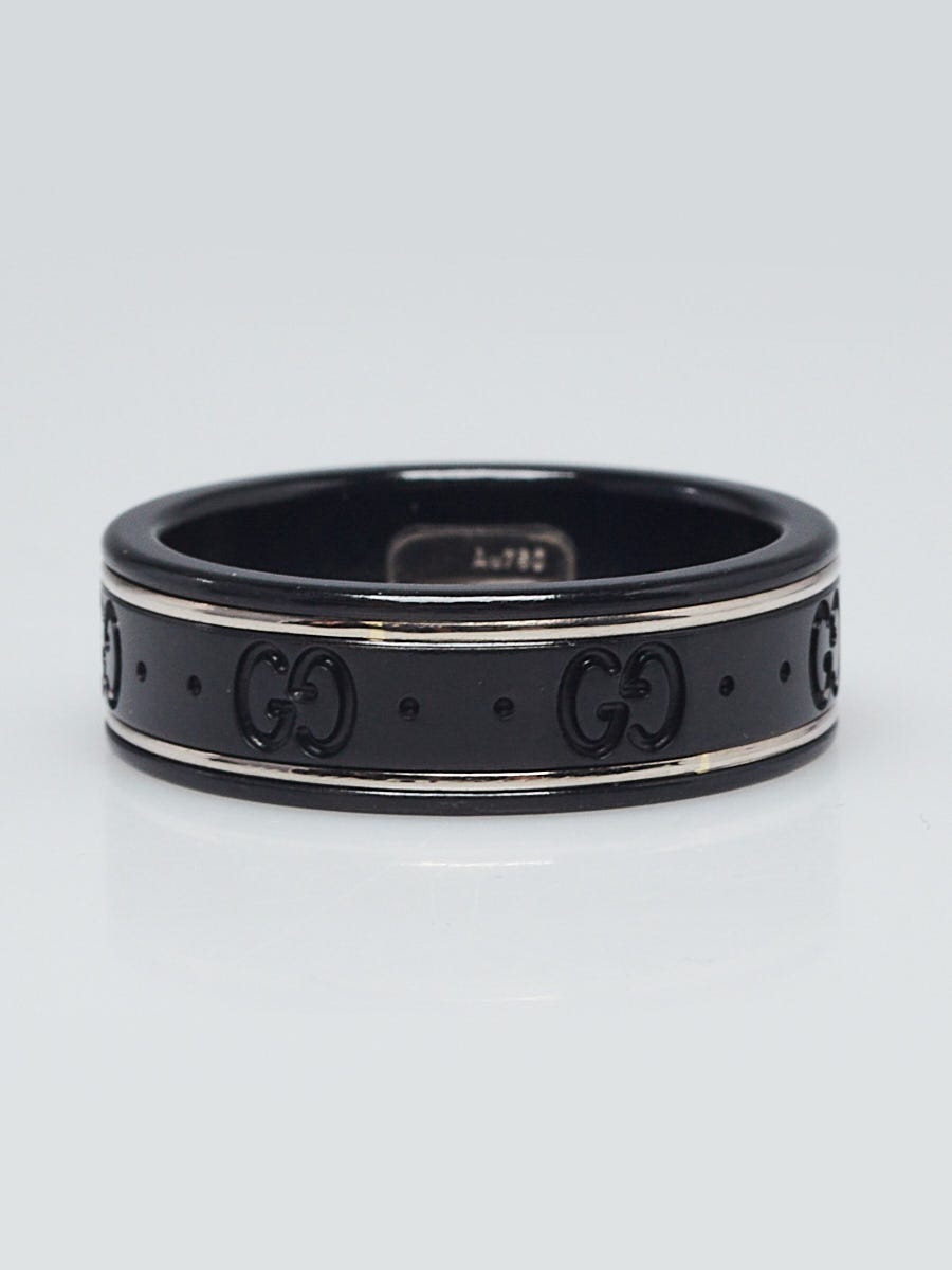 Gucci 18k White Gold and Black Ceramic Icon Ring Size 9 | Yoogi's Closet