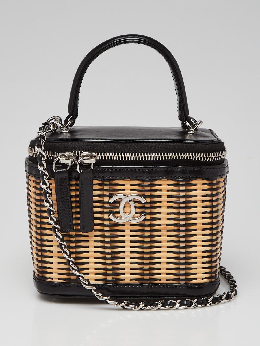 Chanel Black Leather/Rattan Small Take Away Vanity Case Bag | Yoogi's ...