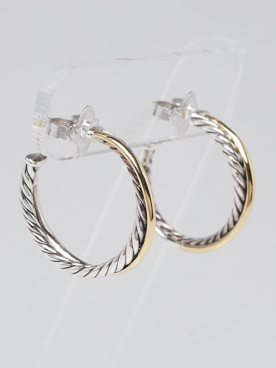 David Yurman Sterling Silver and 18k Gold Cable Crossover Small Hoop ...
