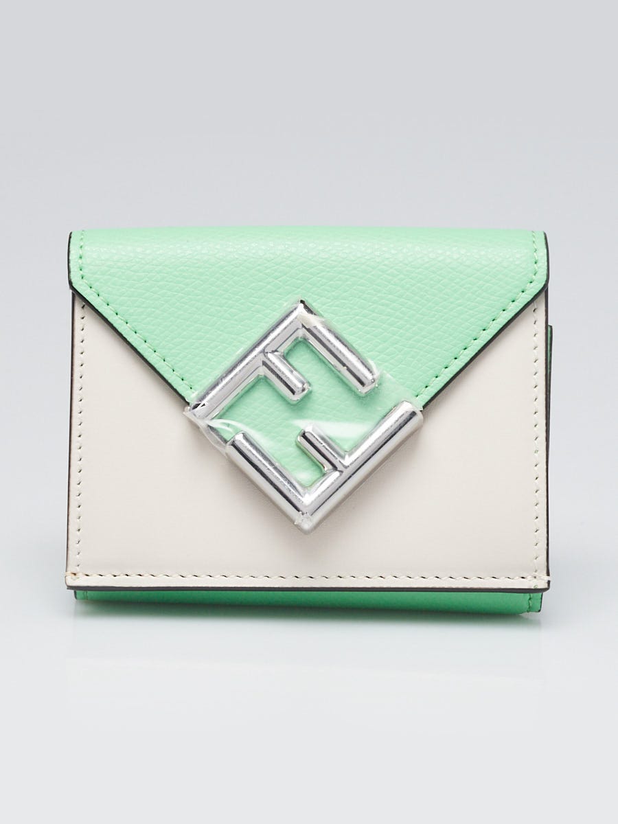 Fendi Latte/Edamame Leather Tri-Fold Compact Wallet | Yoogi's Closet