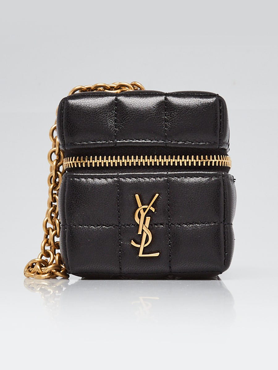 Yves Saint Laurent Black Quilted Lambskin Leather Cassandre Mini Cube ...