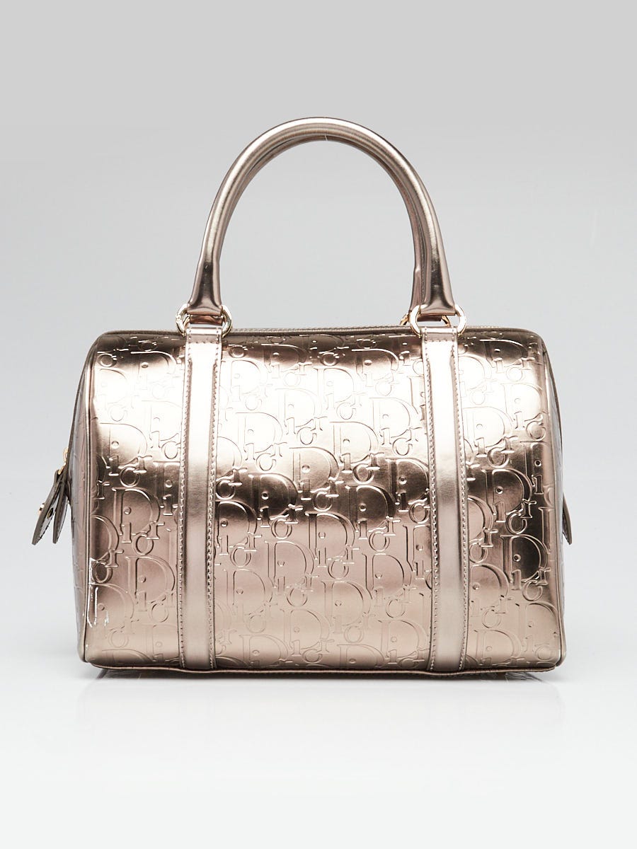 Christian Dior Gold Embossed Leather Logo Small Boston Bag | Yoogi's Closet