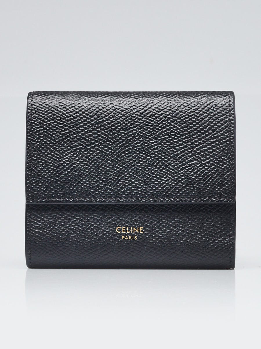 Celine Black Grained Leather Trifold Compact Wallet | Yoogi's Closet