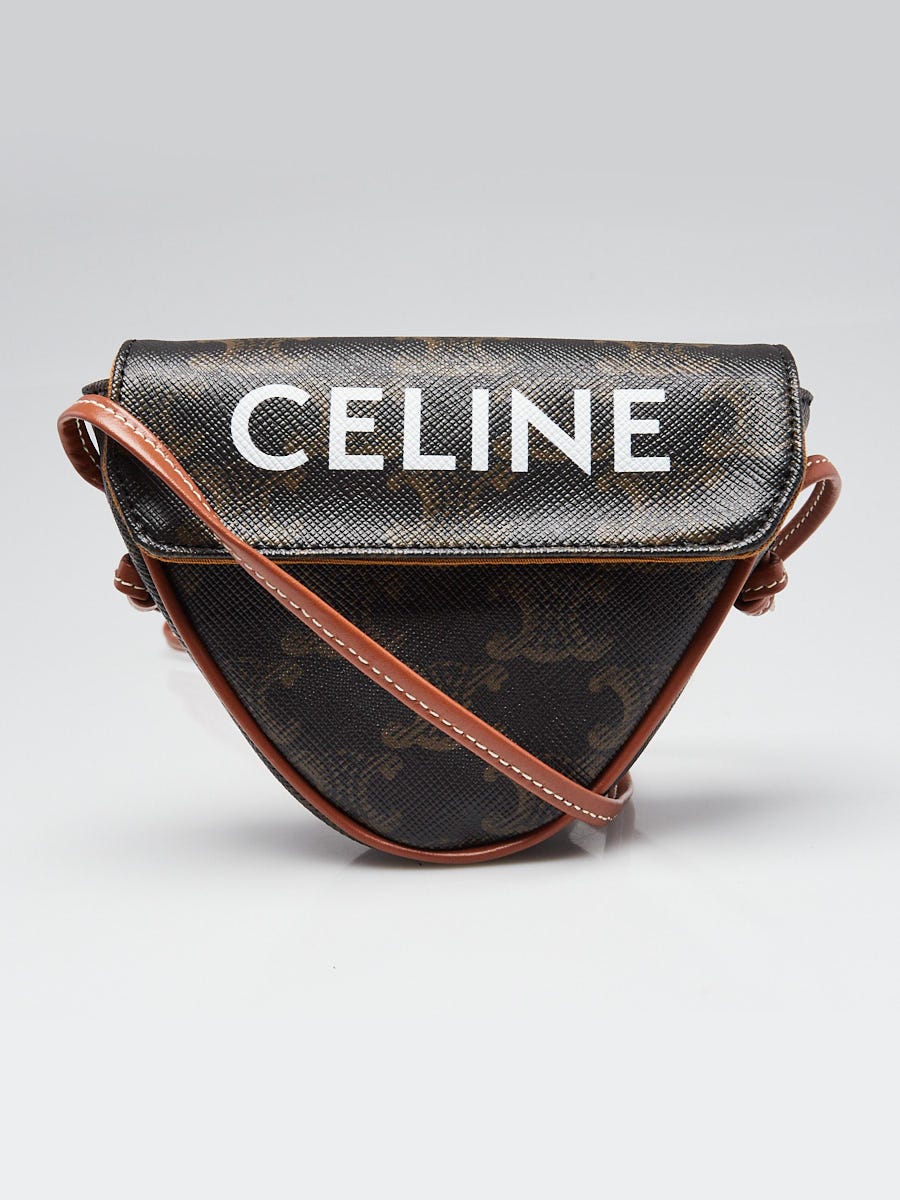 Celine Brown Triomphe Coated Canvas Mini triangle Crossbody Bag | Yoogi ...